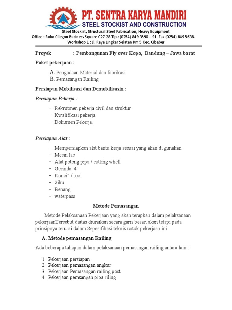 Metode Pemasangan Railing Fly Over Kopo | PDF