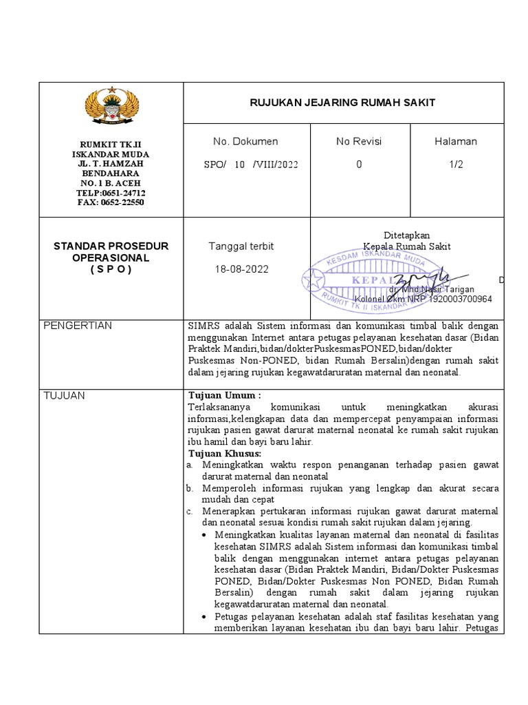 Spo Jejaring RS | PDF