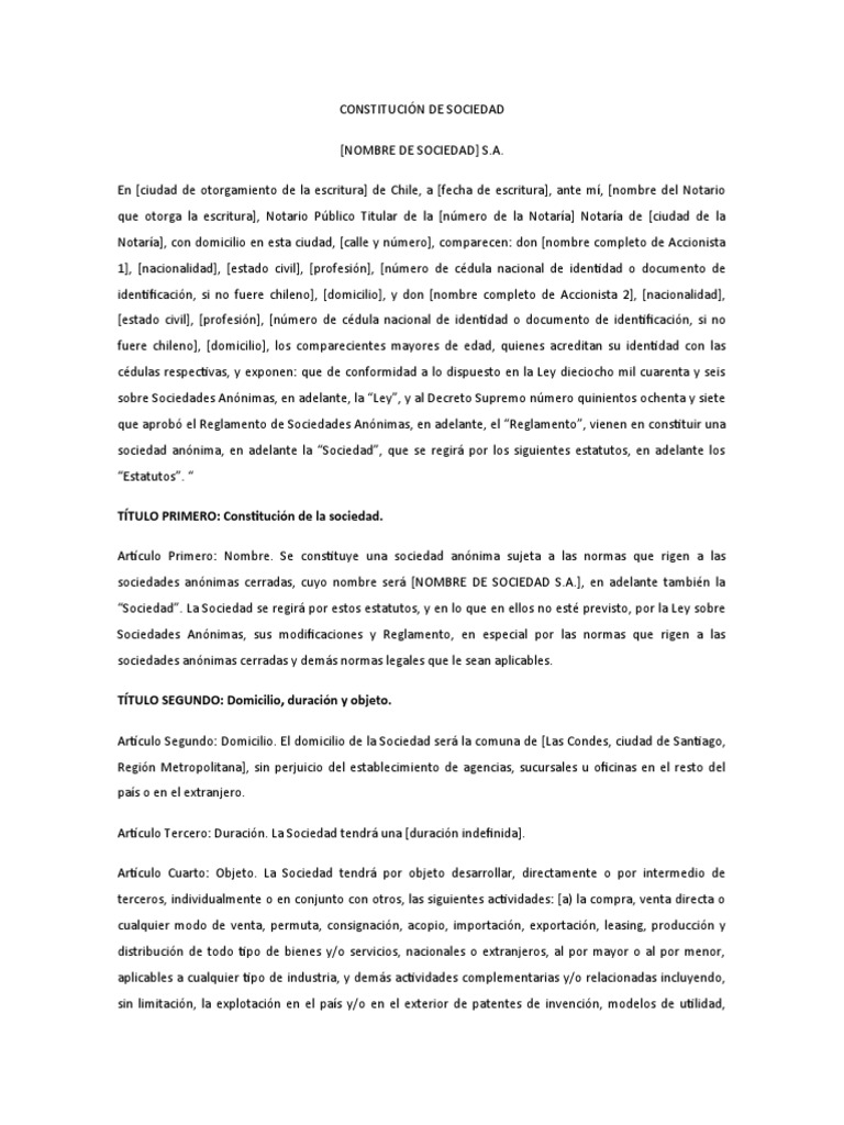 S4 Modelo de Escritura de Constitución de Sociedad Anónima | PDF | Dividendo | Business