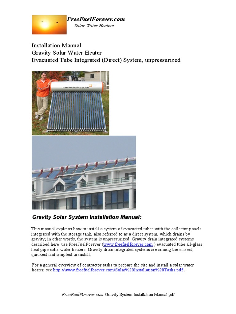 Installation Manual Gravity Solar Water Heater Evacuated Tube ...