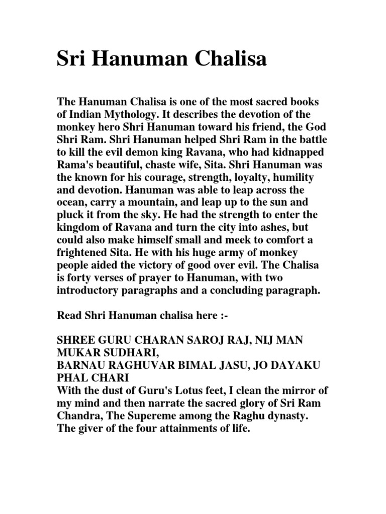 Lord Hanuman Chalisa In English