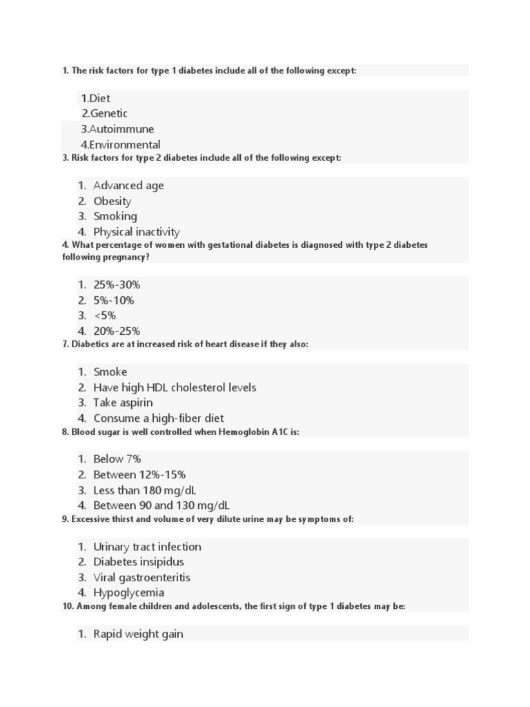 Quiz 1 | PDF | Diabetes | Hyperglycemia