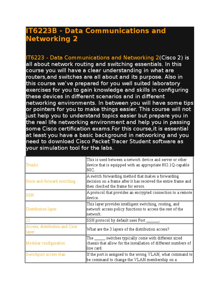 IT6223B - Data Communications and Networking 2 Course Overview: Understanding Network Routing ...