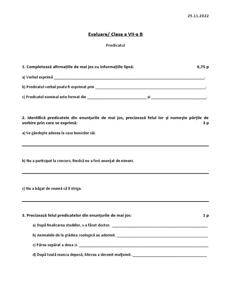 Test Predicatul | PDF
