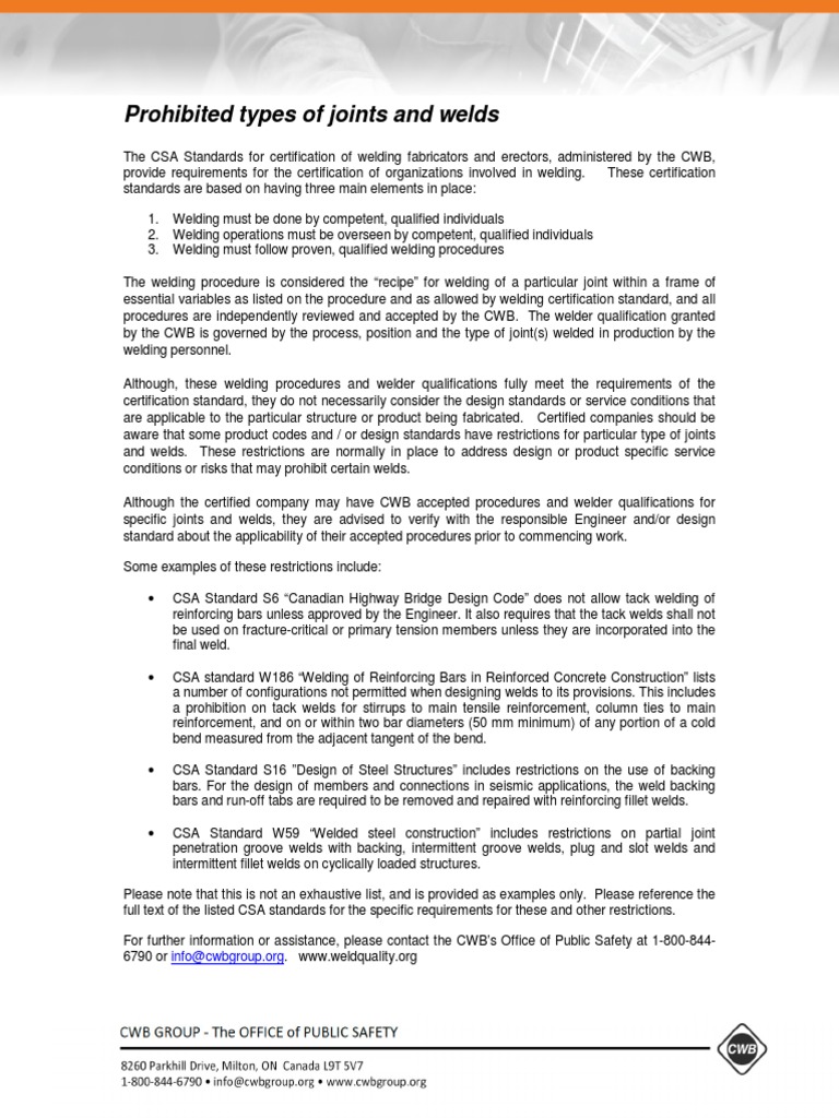 Prohibited Welding Joints and Standards | PDF | Welding | Construction