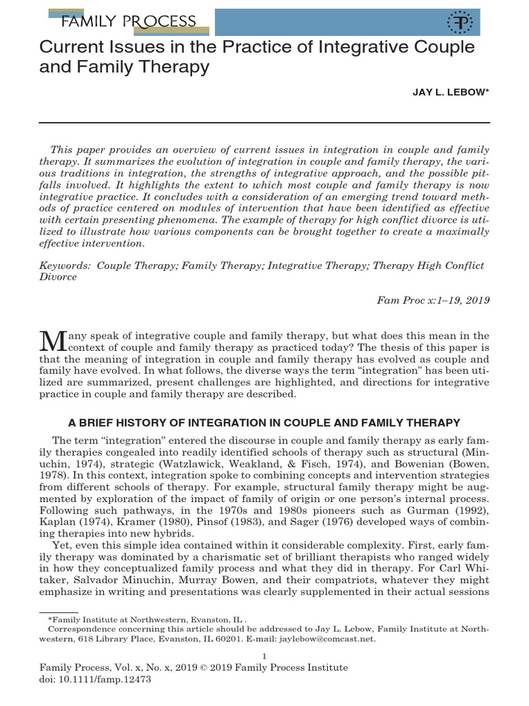 Current Issues in The Practice of Integrative Couple and Family Therapy ...