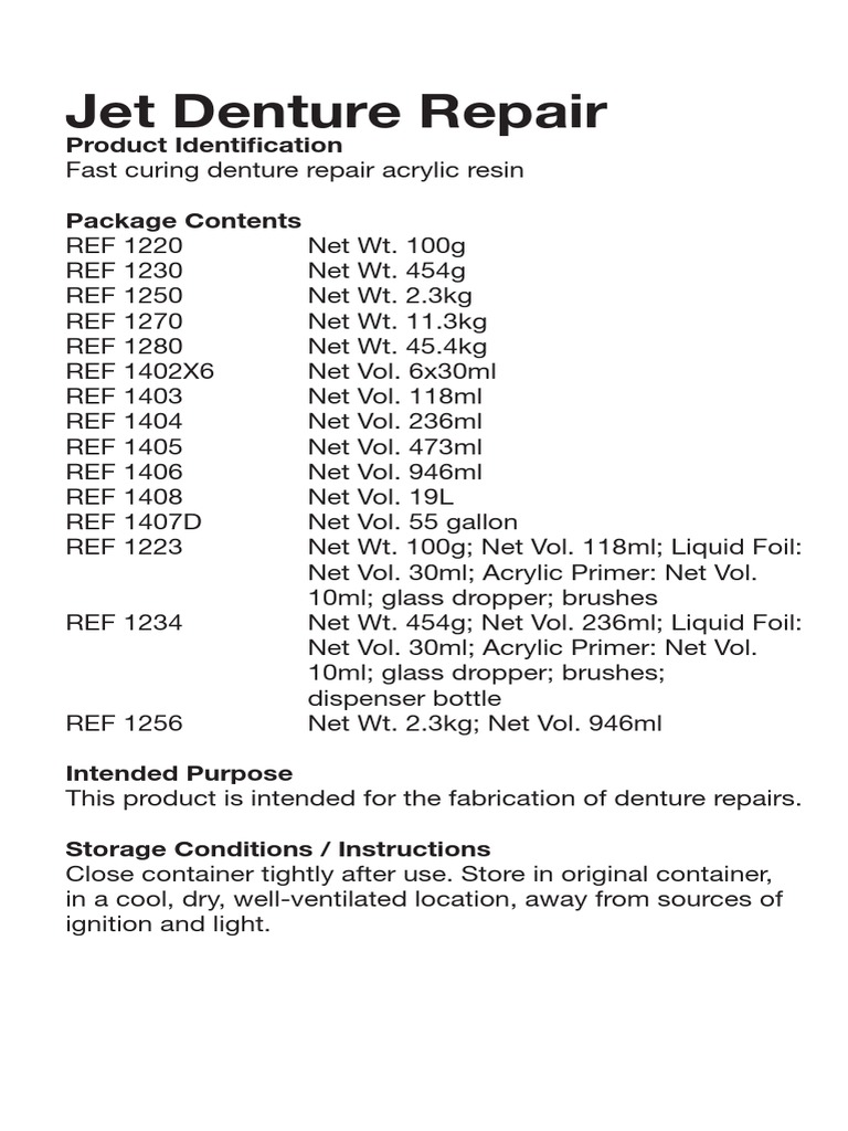 LangJetDentureRepair IFU | PDF | Dentures | Poly(Methyl Methacrylate)
