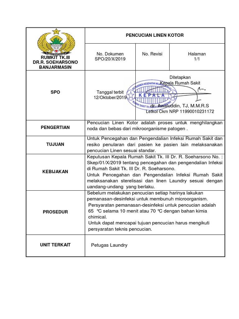 Spo Pencucian Linen Kotor | PDF
