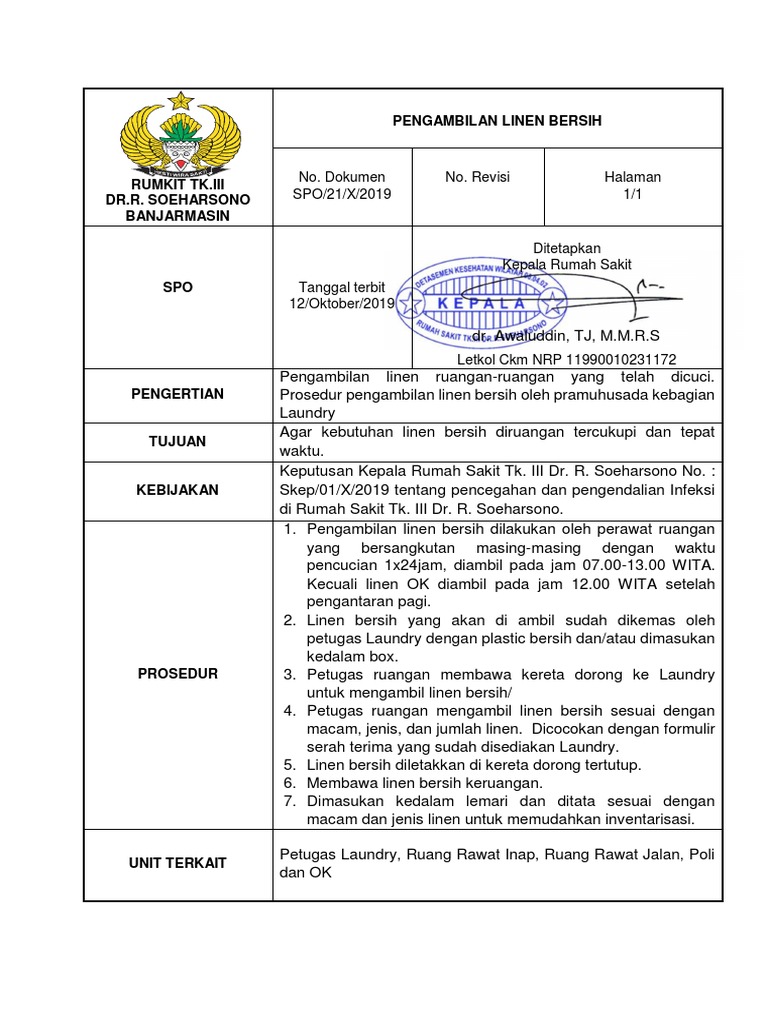 Spo Pengambilan Linen Bersih | PDF