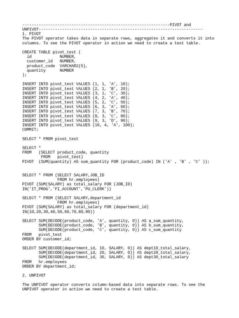 PIVOT and UNPIVOT | PDF | Data Management | Data Management Software