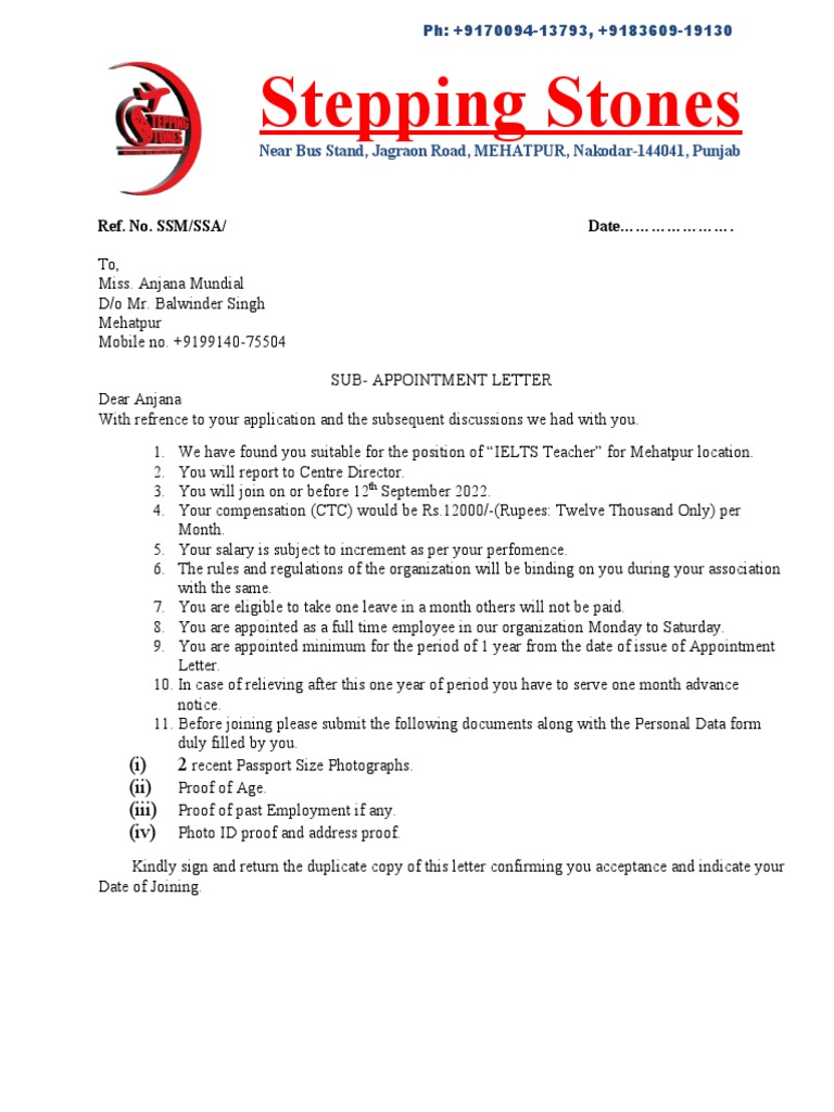 Appointment Letters | PDF | Identity Document | Salary