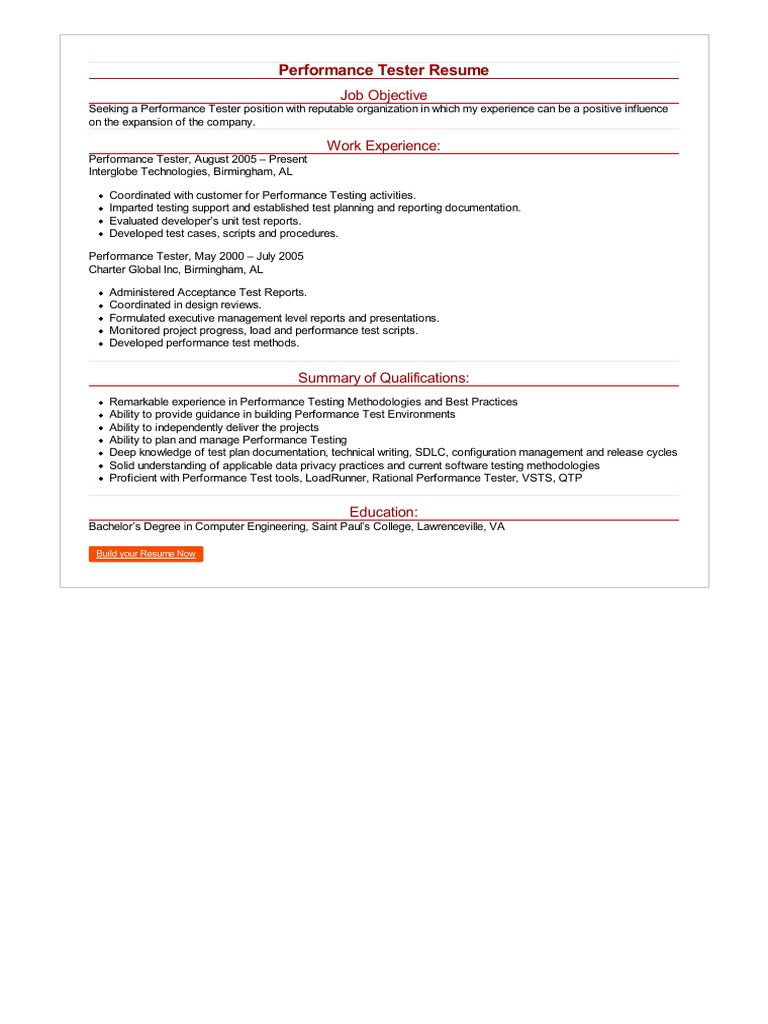 Performance Tester Resume | PDF