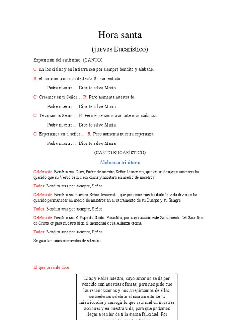 Esquema de Hora Santa | PDF | eucaristía | orador del Señor