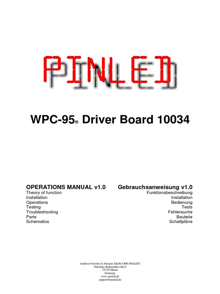 WPC-95 Driver Board 10034: Operations Manual V1.0 Gebrauchsanweisung v1.0 | PDF