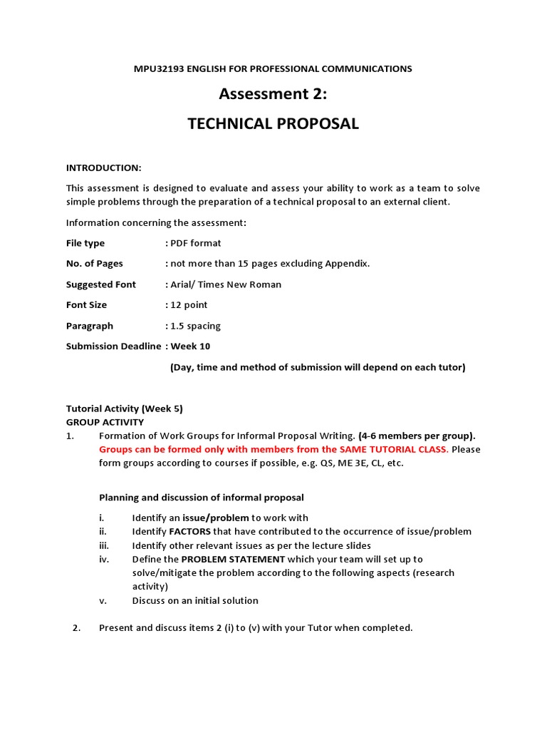 Assessment 2 - Technical Proposal Guidelines | PDF | Information