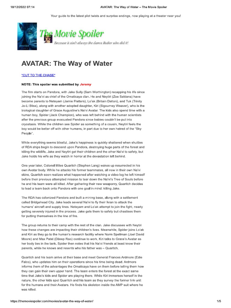 AVATAR The Way of Water | PDF