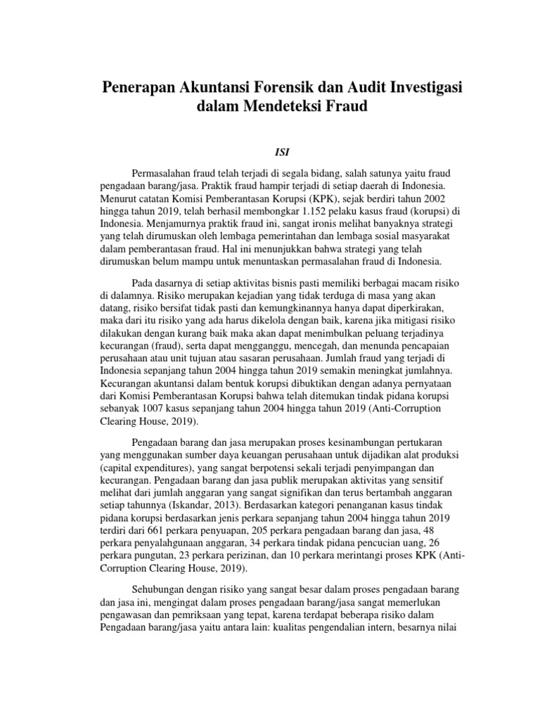 Penerapan Akuntansi Forensik Dan Audit Investigasi Dalam Mendeteksi ...