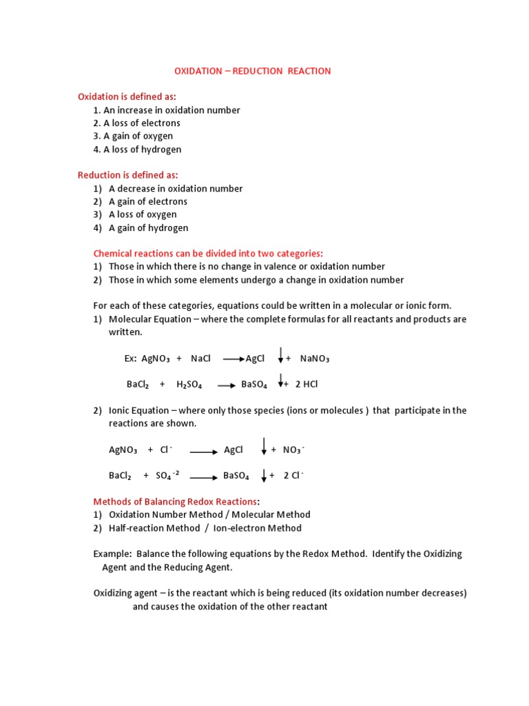 Oxidation Reduction Reactions | PDF | Redox | Chemical Compounds
