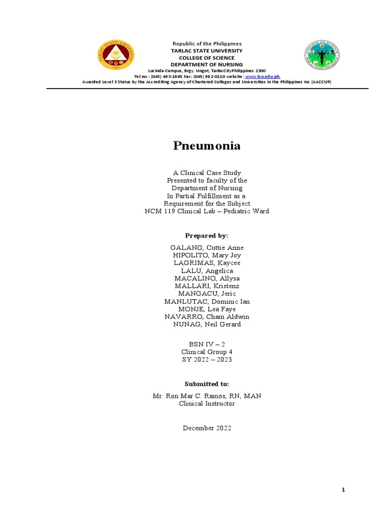 NCM119ClinicalLab Pediatric Ward Pneumonia Case Study Group 4 | PDF | Lung | Pneumonia