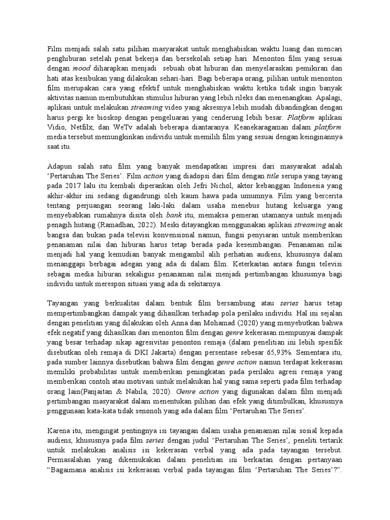 Analisis Isi Pendahuluan 'Pertaruhan The Series' | PDF