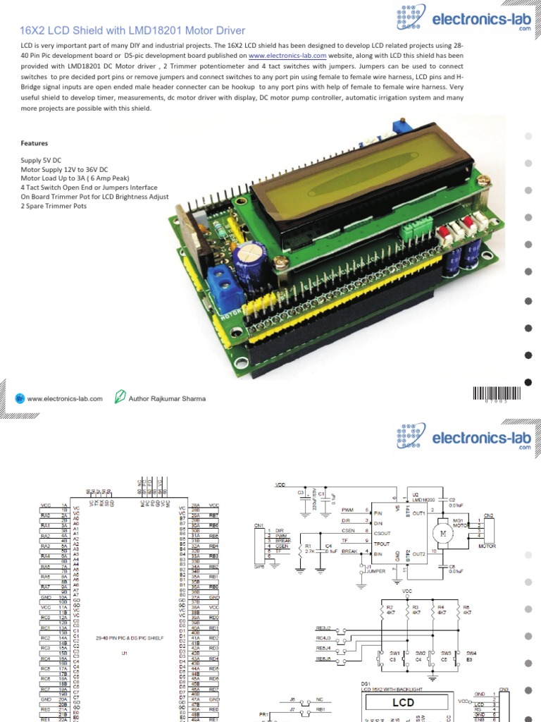16X2 LCD Shield With LMD18201 Motor Driver | PDF | Electrical Components | Electrical Resistance ...