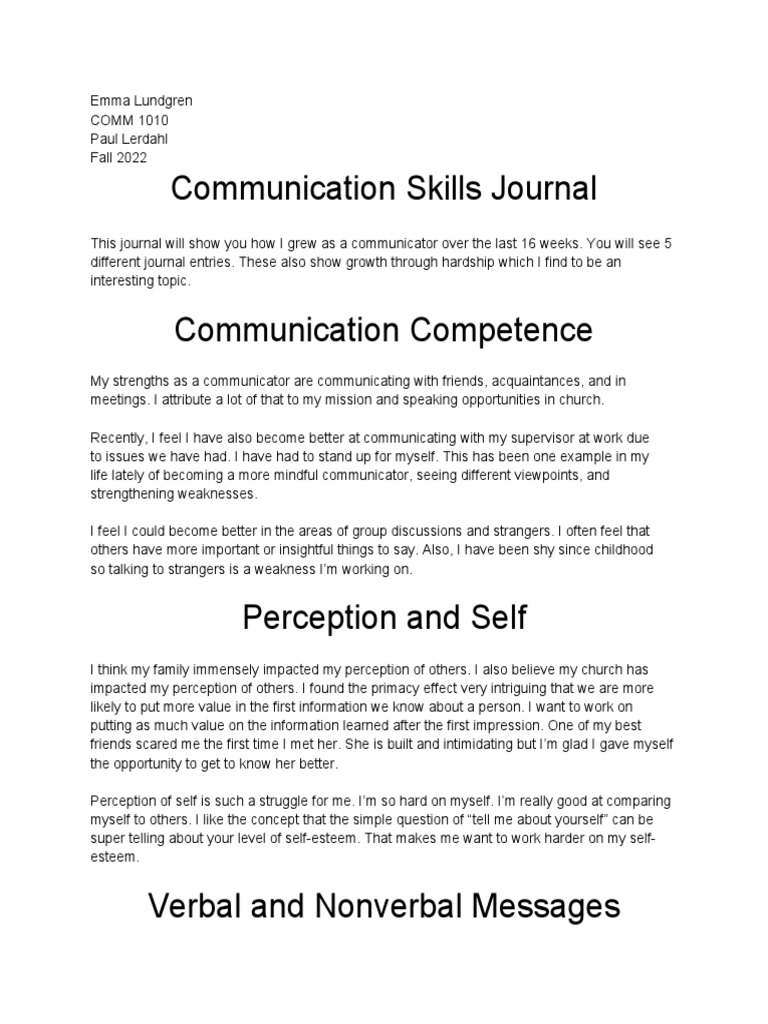 Communication Skills Journal | PDF | Nonverbal Communication ...