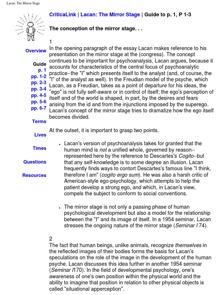 Lacan The Mirror Stage Guide | PDF | Psychoanalysis | Jacques Lacan