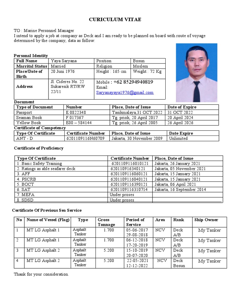 CV Sea | PDF | Freight Transport | Watercraft