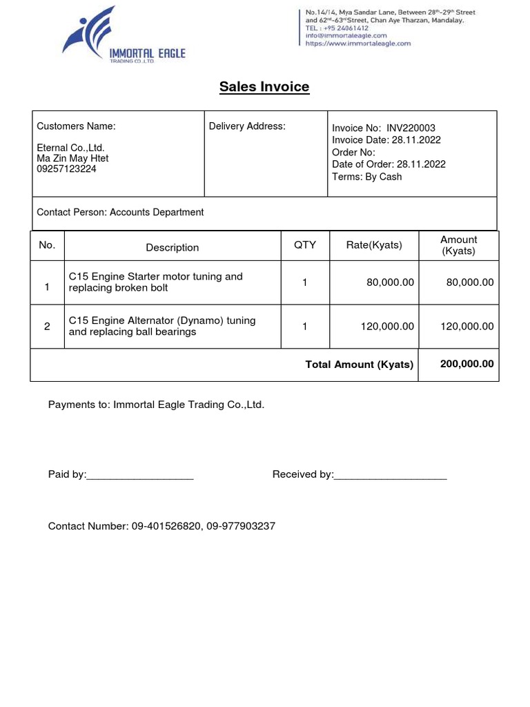 Eternal C15 Engine, Invoice For Starter Motor and Alternator Repair | PDF