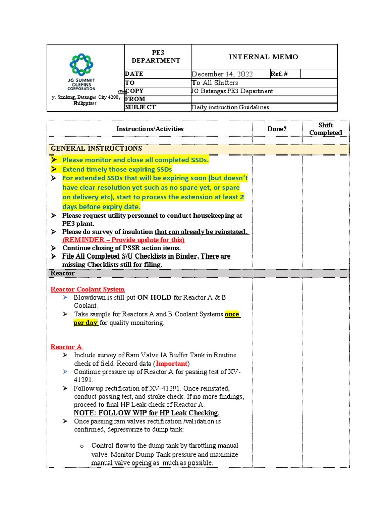 JGSOC PE3 Daily Instruction Guidelines December 14 | PDF | Valve | Pump