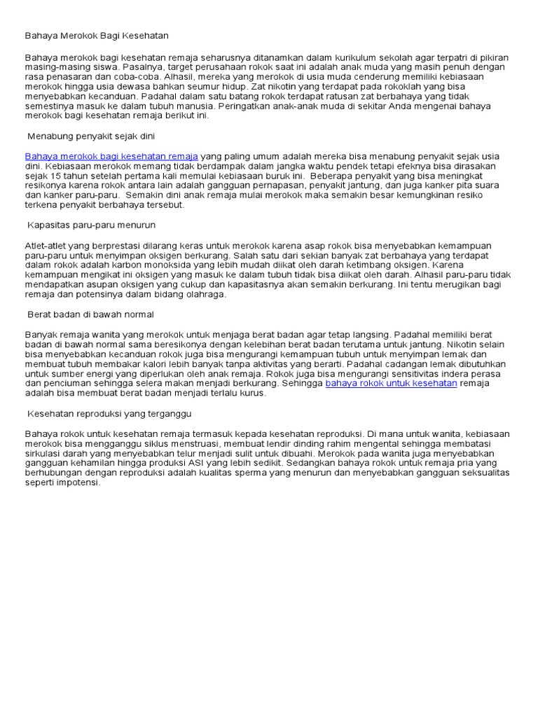 Bahaya Merokok Bagi Kesehatan Remaja Pdf Gaya Hidup
