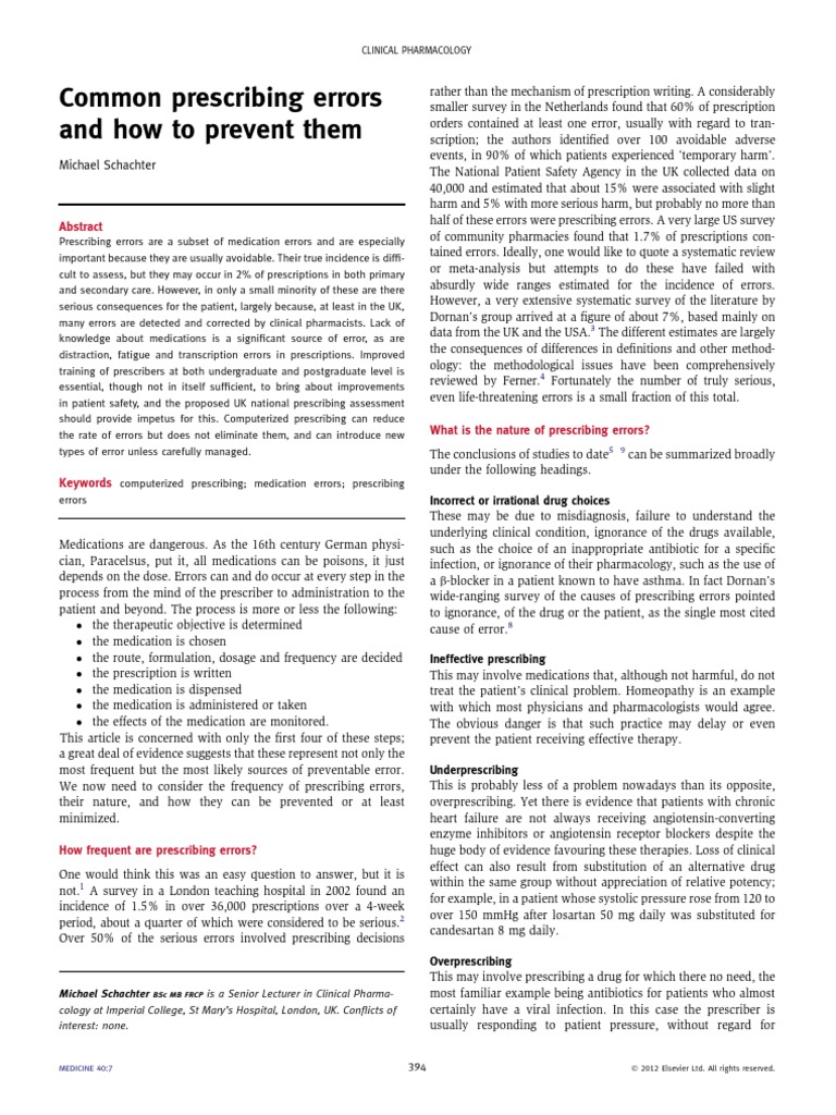 Common Prescribing Errors | PDF | Medical Prescription | Pharmacy Common Prescribing Errors | PDF | Medical Prescription | Pharmacy