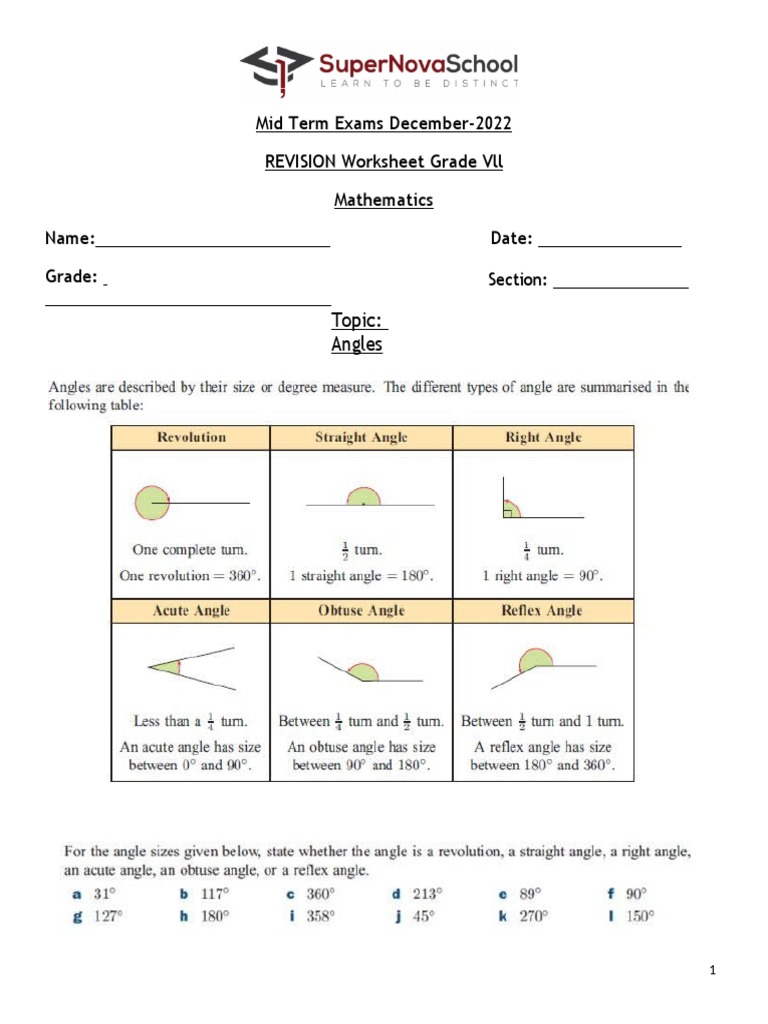Grade 7 Midterm Revision Worksheet (Detailed) | PDF | Numbers | Length