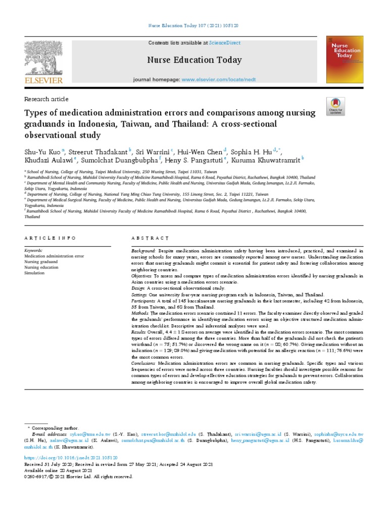 Types of Medication Administration Errors and Comparisons Among Nursing ...