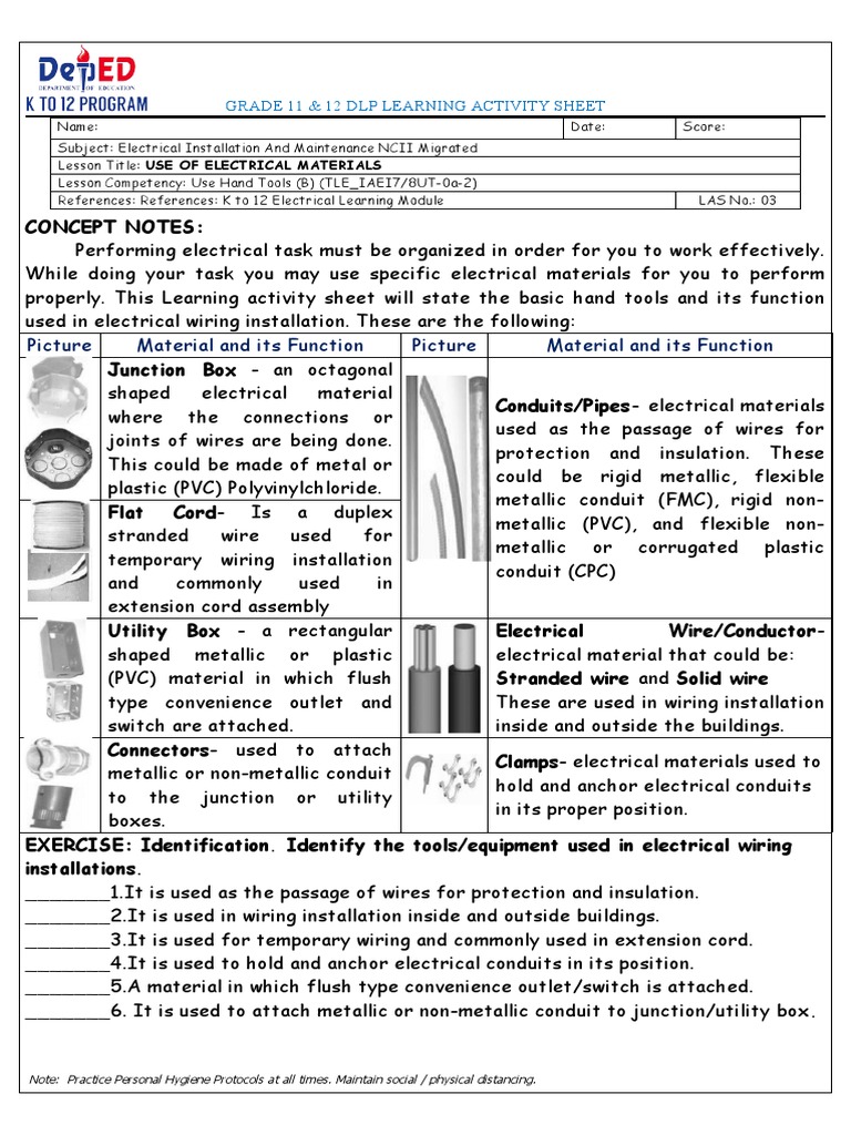 Electrical Materials for Wiring Installation | PDF | Electrical Wiring ...