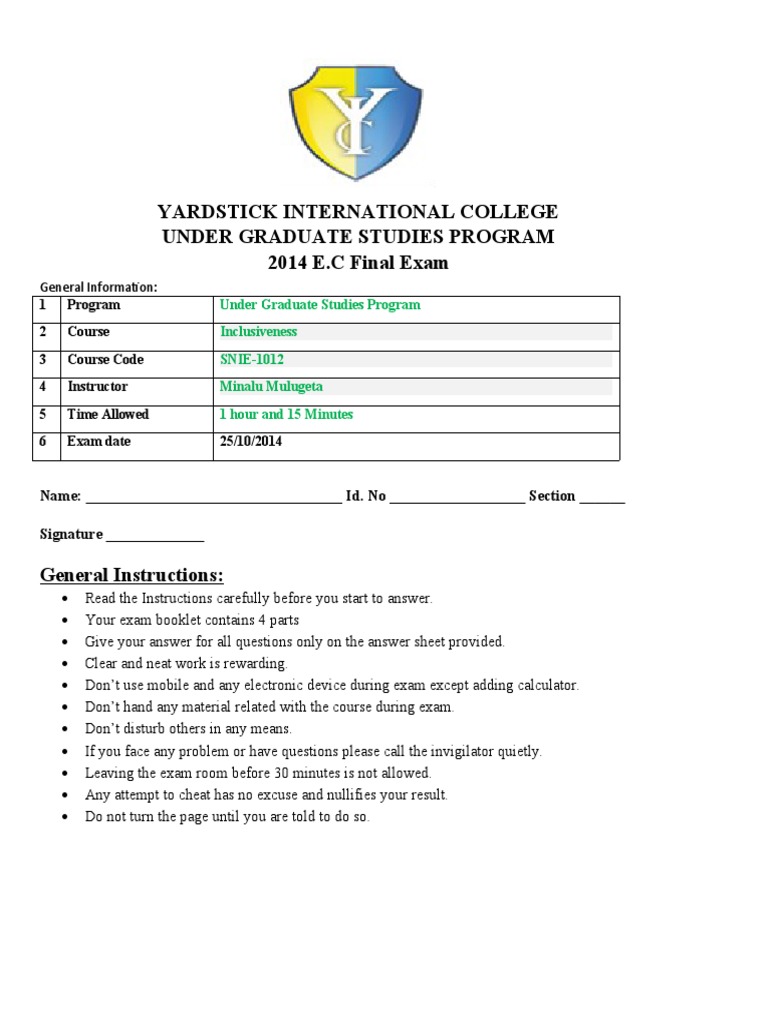 Inclusiveness-1012 Final Exam (June 2014) | PDF | Learning Disability ...