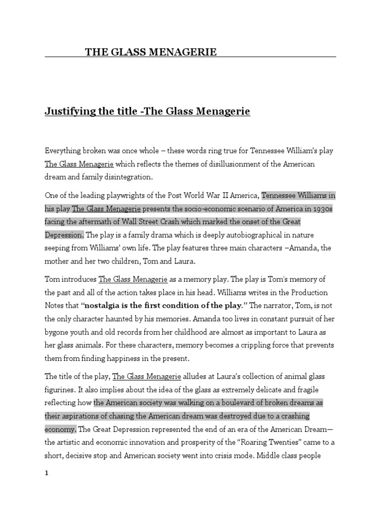 The Glass Menagerie | PDF | Play (Theatre)