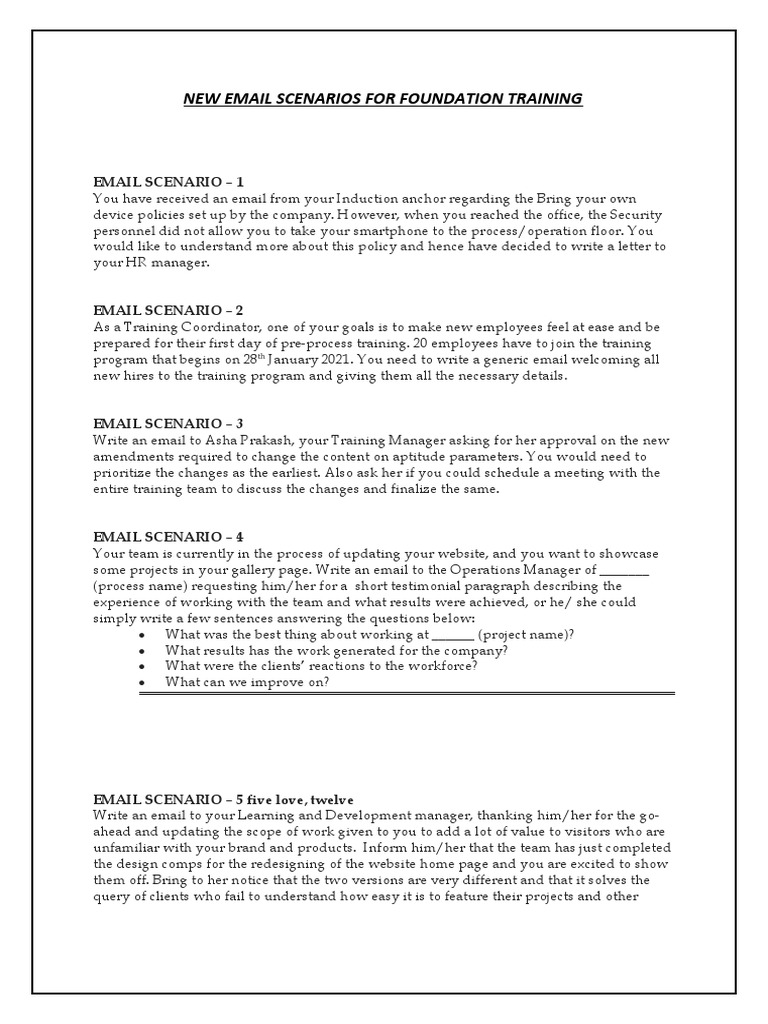 New Email Scenarios For Foundation Training | PDF | Computing | Software
