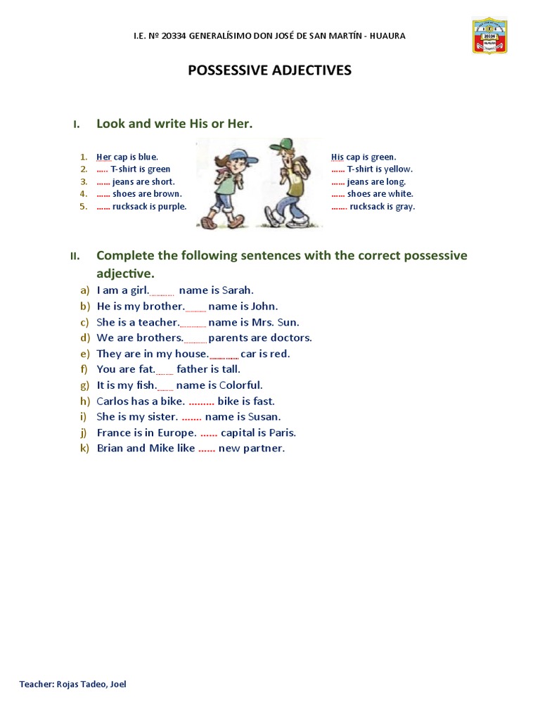 Worksheets #03 (Possessive Adjectives) | PDF