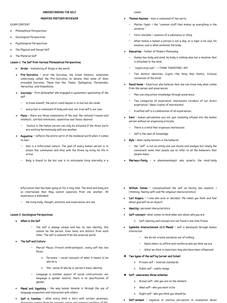 Modified Reviewer Uts PDF | Download Free PDF | Id | Philosophy Of Self