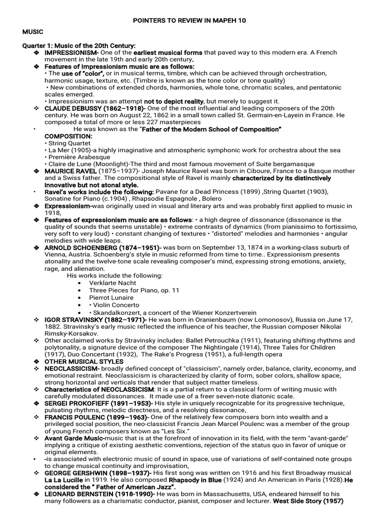 Pointers To Review Mapeh | PDF