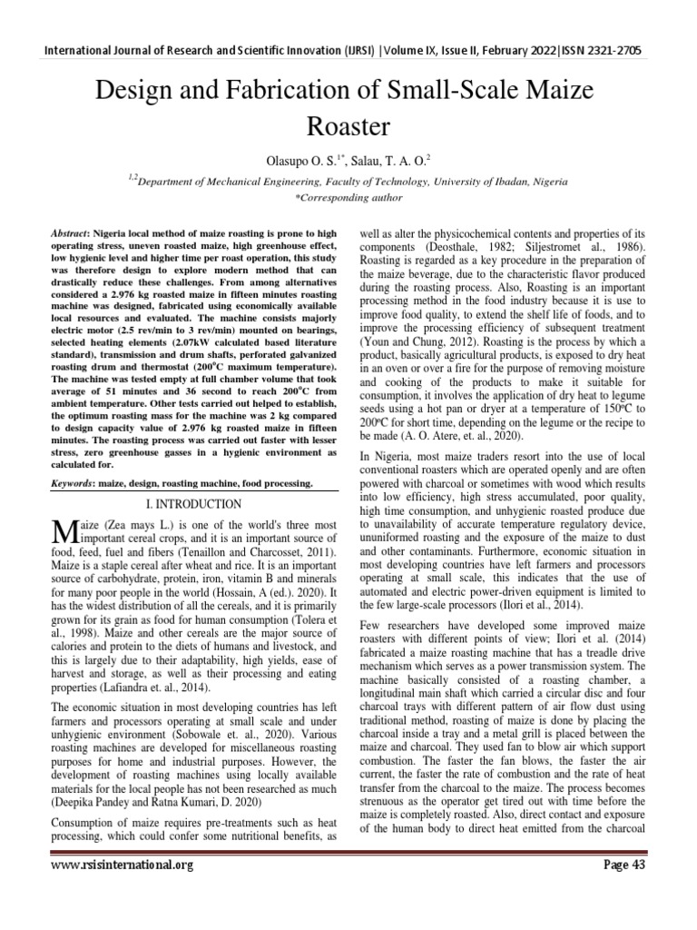 Design and Fabrication of Small-Scale Maize Roaster | PDF | Bending | Heat