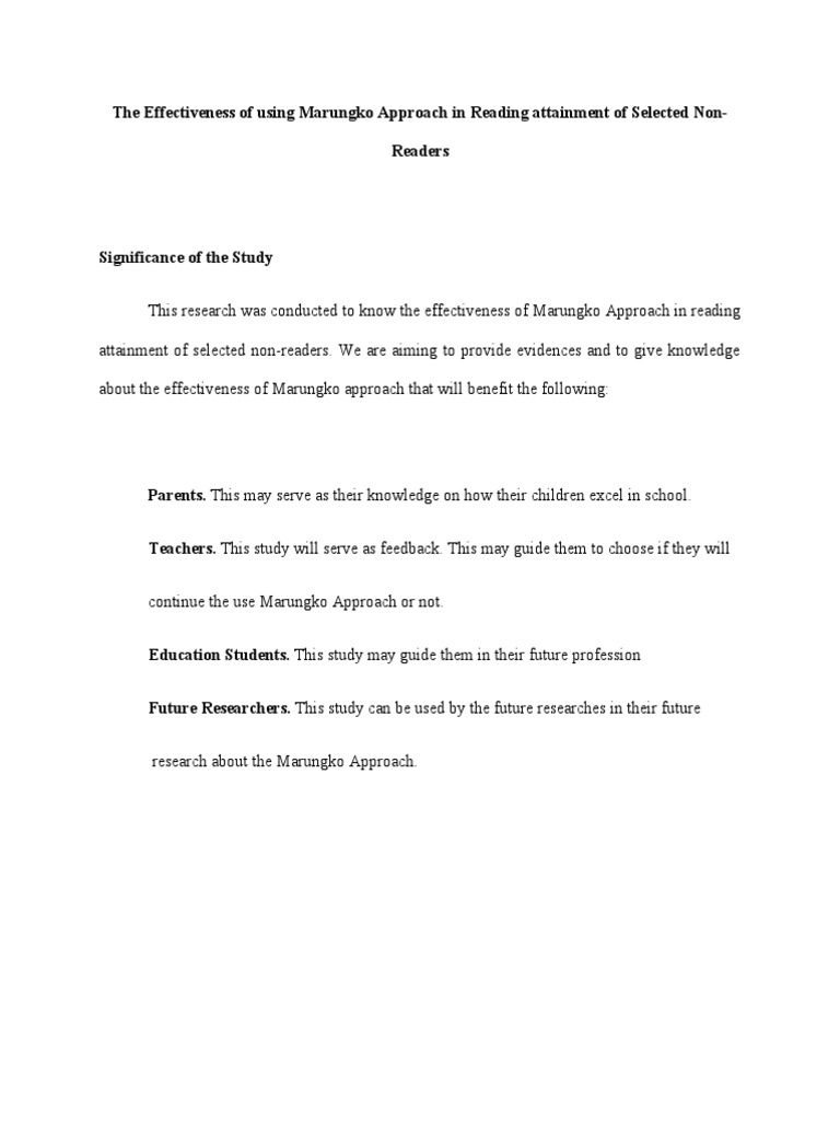 The Effectiveness of Using Marungko Approach in Reading Attainment of ...