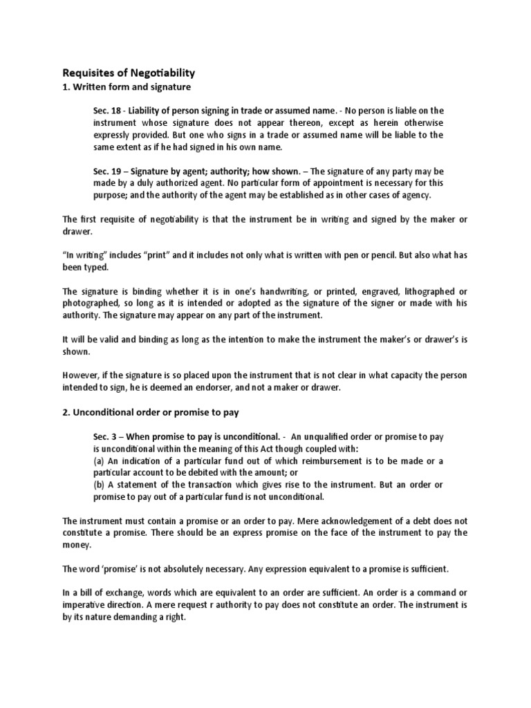 Negotiable Instrument Law Reviewer Pdf Negotiable Instrument