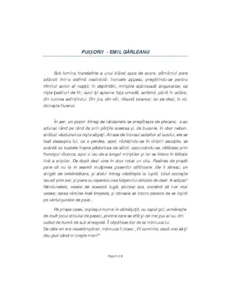 Puisorii - de Emil Garlaeanu | PDF