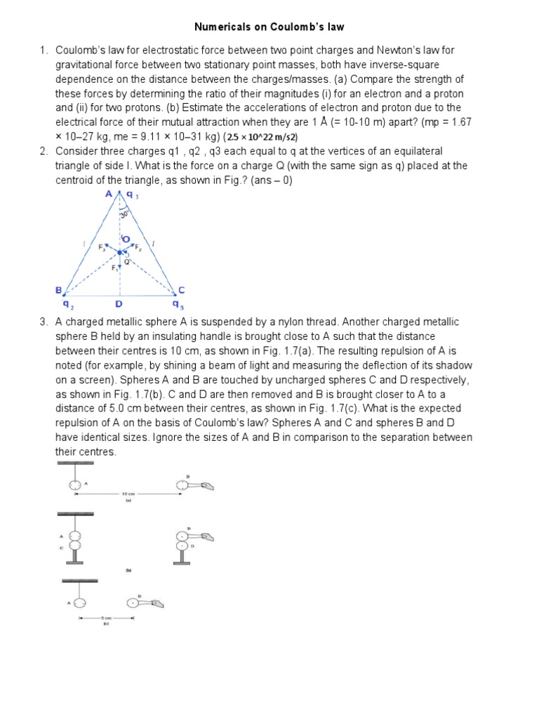 Coulomb's Law Problem Set | PDF | Applied And Interdisciplinary Physics | Electrical Engineering