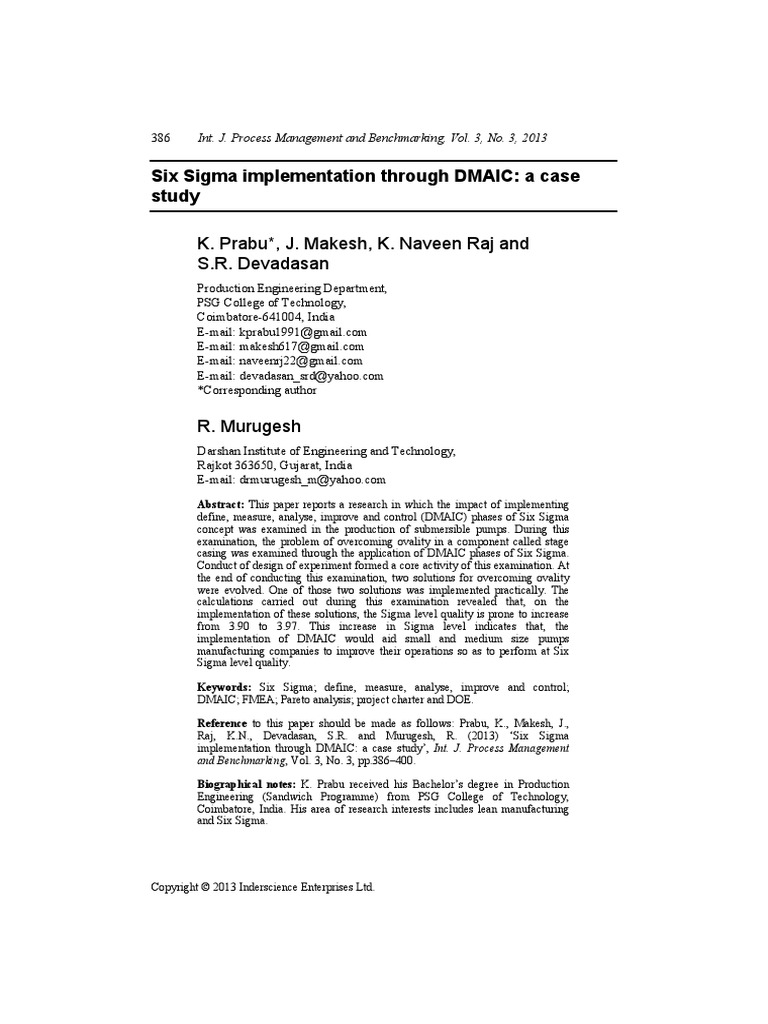 Microsoft Word - IJPMB030307 PRABU | Download Free PDF | Six Sigma | Business Process