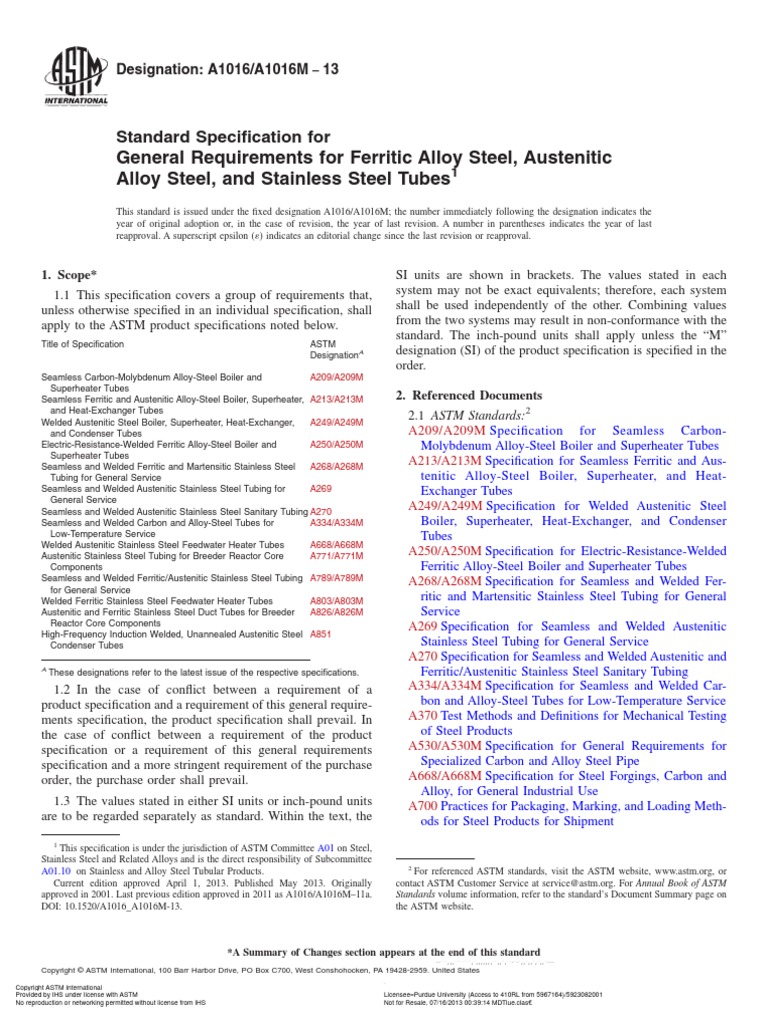 Astm A1016 - A1016m - 13 | PDF | Pipe (Fluid Conveyance) | Steel