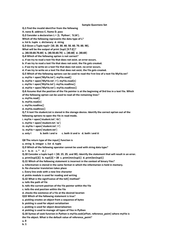 Sample Questions Set | PDF | Parameter (Computer Programming) | Sql