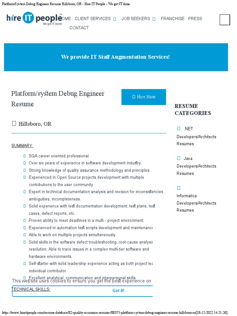 PlatformSystem Debug Engineer Resume Hillsboro, or - Hire IT People ...
